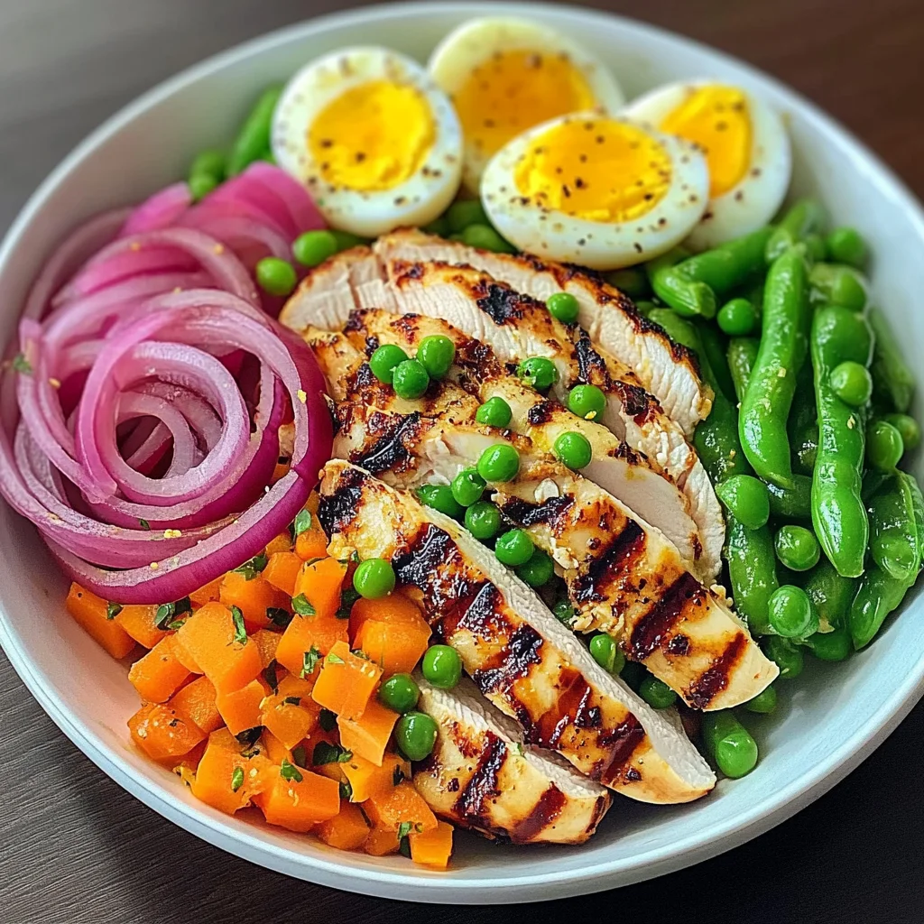 Grilled Chicken Protein Bowl with Eggs, Veggies & Creamy Dressing